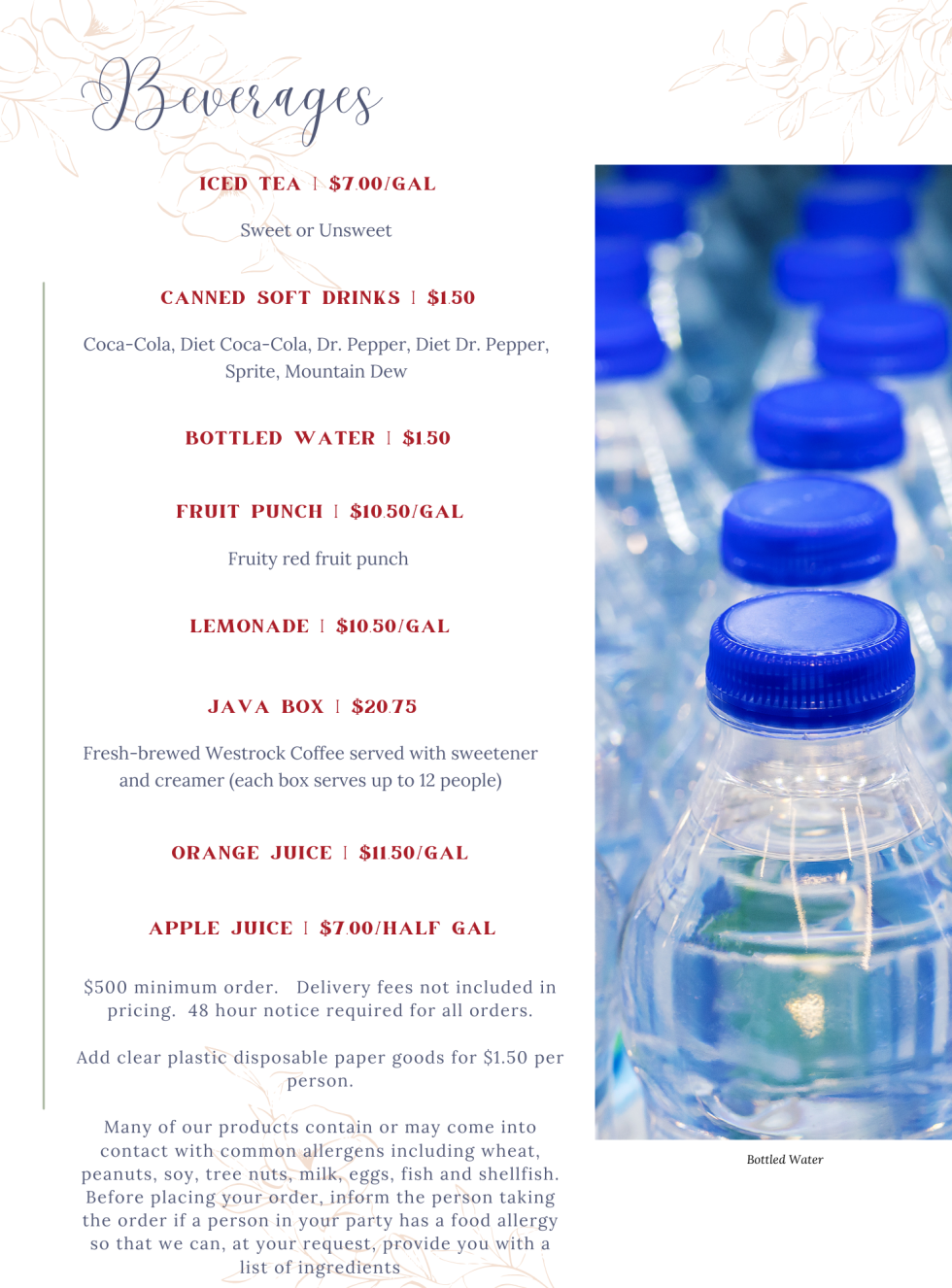 Beverages Menu | Dinner's Ready Express Catering