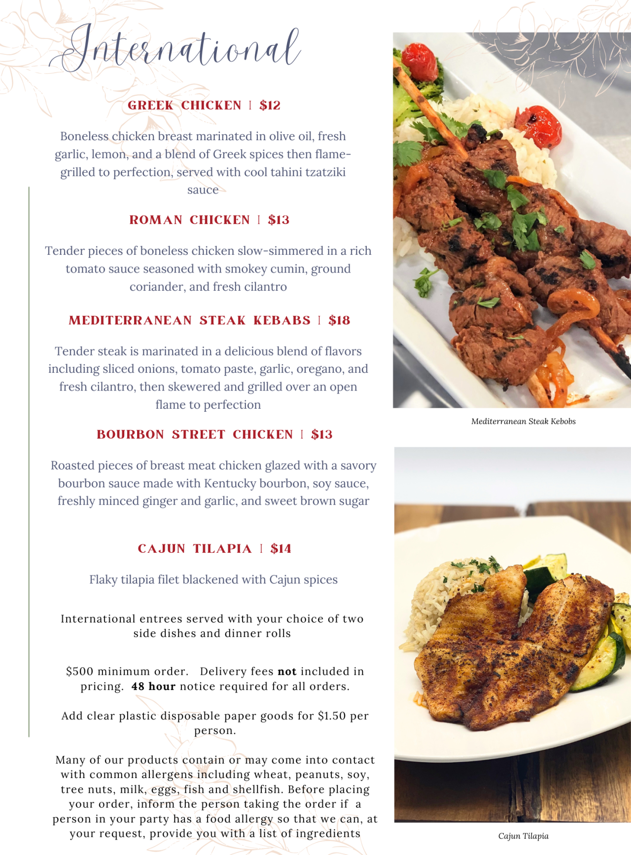 Entrees Menu | Dinner's Ready Express Catering