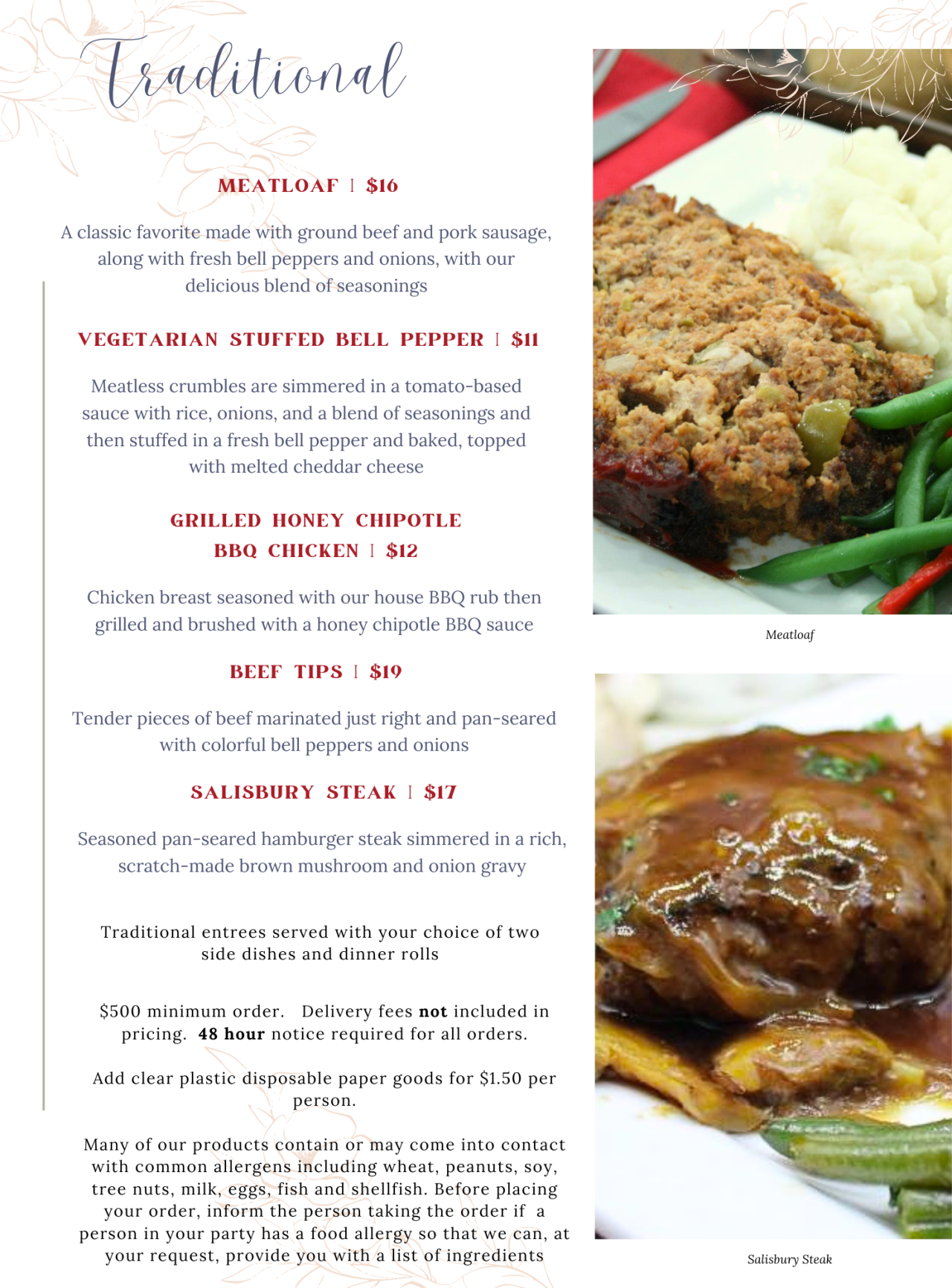 Entrees Menu | Dinner's Ready Express Catering