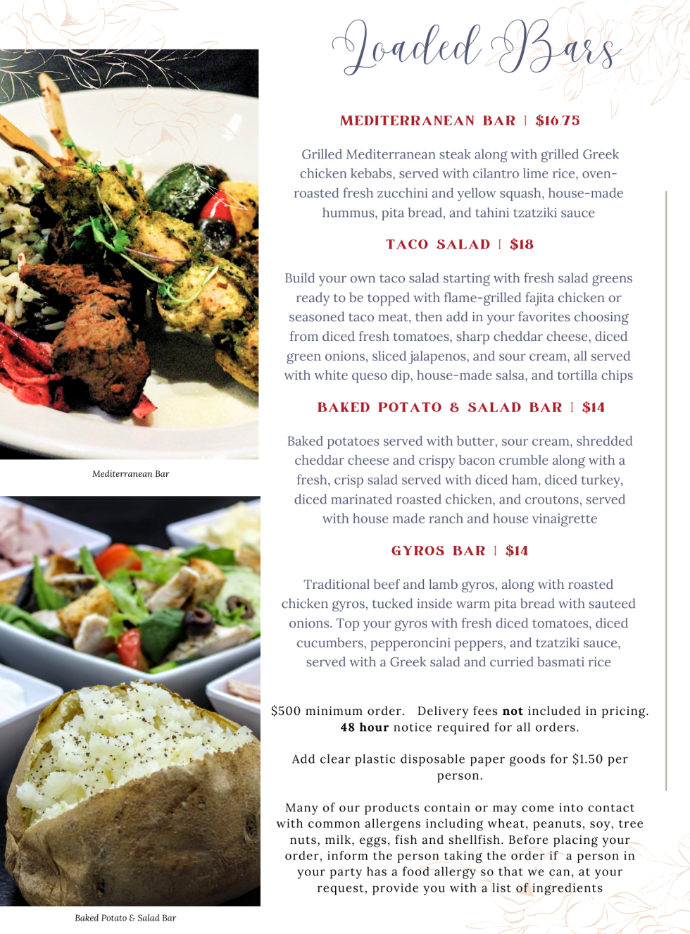 Loaded Bars Menu | Dinner's Ready Express Catering