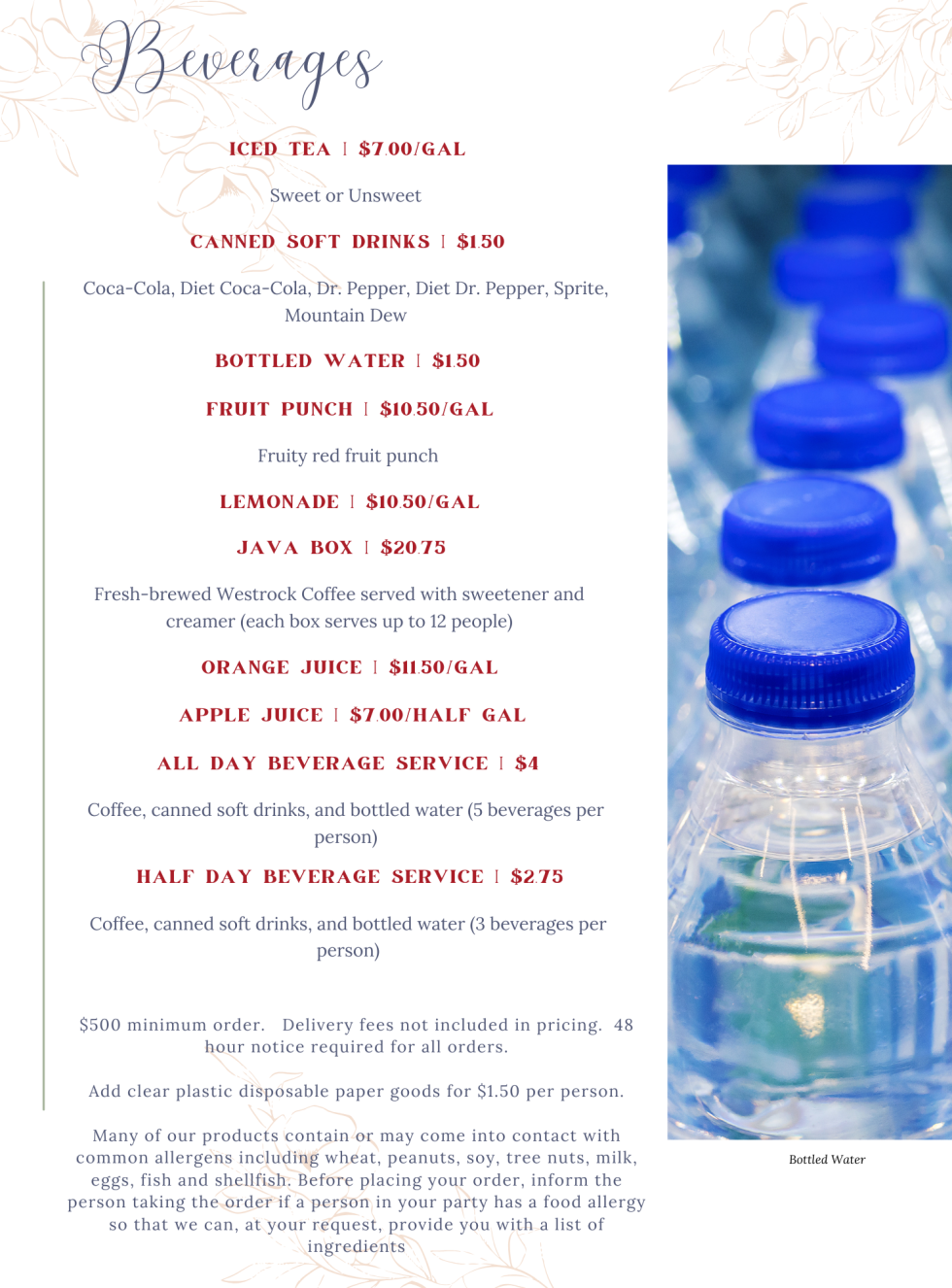 Beverages Menu | Dinner's Ready Express Catering