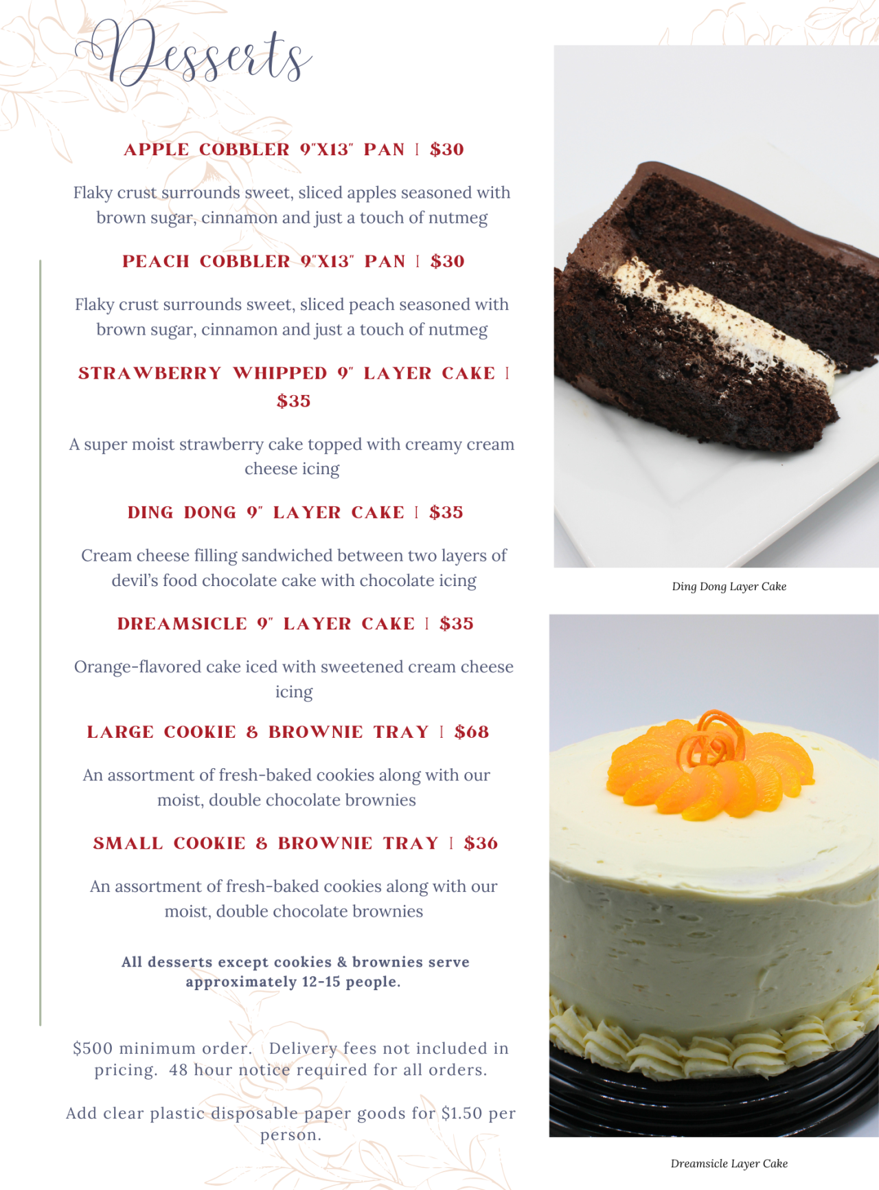 Desserts Menu | Dinner's Ready Catering