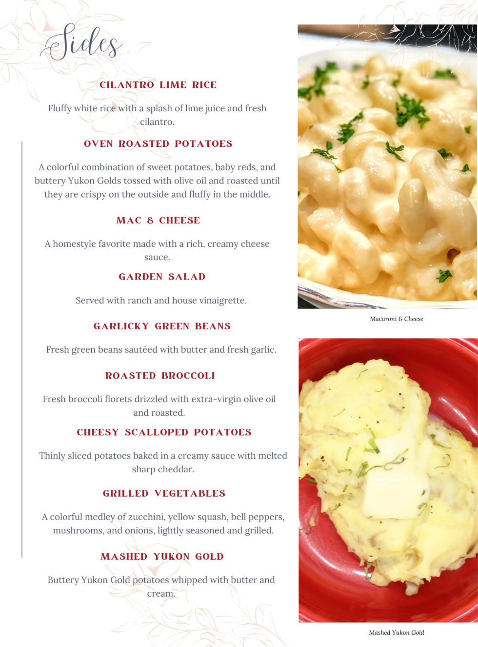 Sides Menu | Dinner's Ready Catering
