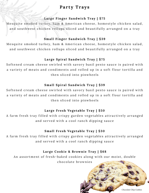 Appetizers & Party Trays Menu | Dinner's Ready Catering