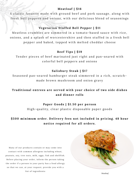 Entrees Menu | Dinner's Ready Catering