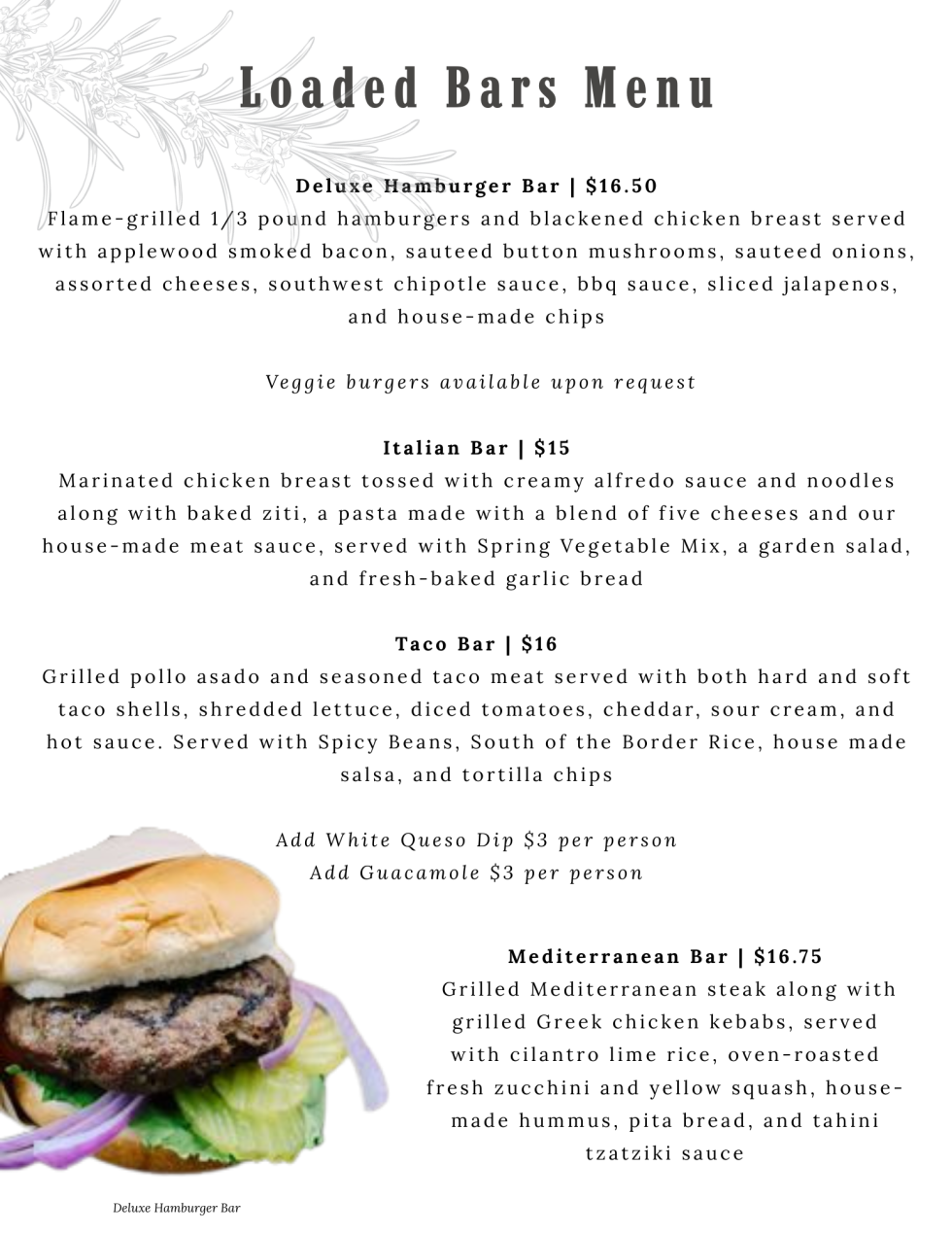 Loaded Bars Menu | Dinner's Ready Catering